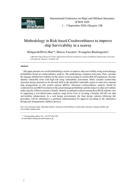 Pdf Methodology In Risk Based Crashworthiness To Improve Ship