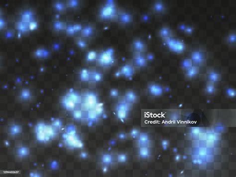 투명한 배경에 빛나는 빛 빛나는 파티클 블루 컬러 마법의 빛 반짝이는 빛 스타 먼지 배너 포스터 및 인사말 카드에 대한 템플릿을