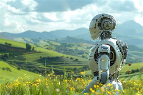 A Robot Is Standing In A Field Of Grass Stock Illustration Illustration Of Person Head 321995438