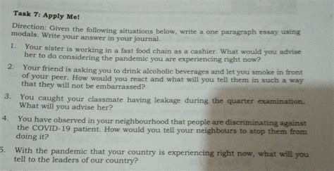 Solved Task 7 Apply Me Direction Given The Following Situations