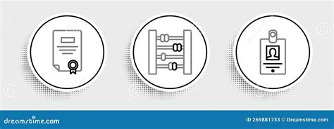 Set Line Identification Badge Certificate Template And Abacus Icon Vector Stock Vector