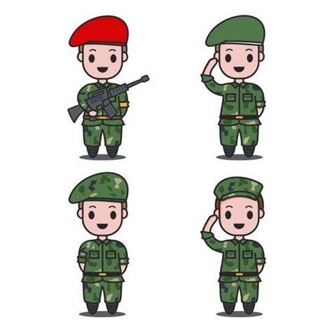 군인 경례 캐릭터 프리미엄 벡터