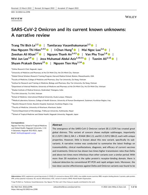 Pdf Sars Cov 2 Omicron And Its Current Known Unknowns A Narrative Review