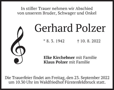 Traueranzeigen Von Gerhard Polzer Trauermerkurde
