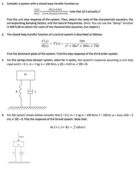 Solved Consider A System With A Closed Loop Transfer Chegg