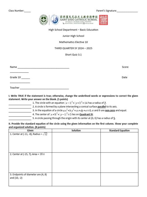 Sq 3 1 Pre Calculus Circle Pdf Circle Cartesian Coordinate System