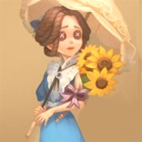 A Doll Holding A Sunflower In Her Hand And Wearing A Blue Dress With White Ruffles