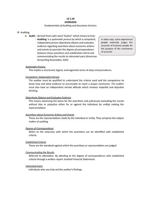 Ls 1 10 Fundamentals Of Auditing And Assurance Services Overview Ls 1