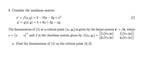 Solved 3 Consider The Nonlinear System The Linearization Of