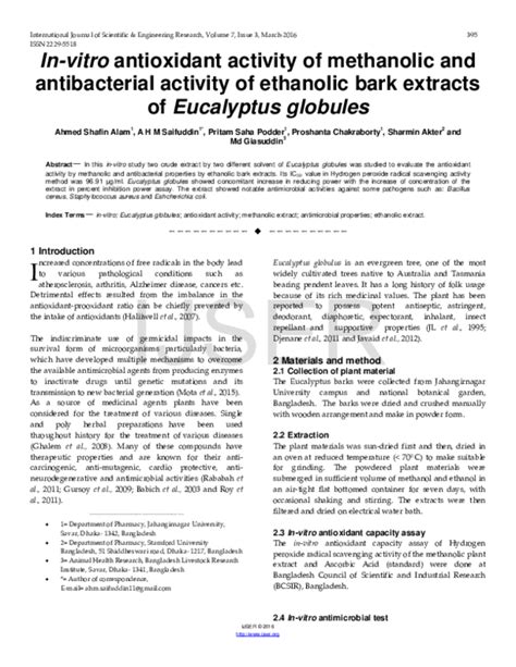 Pdf In Vitro Antioxidant Activity Of Methanolic And Antibacterial