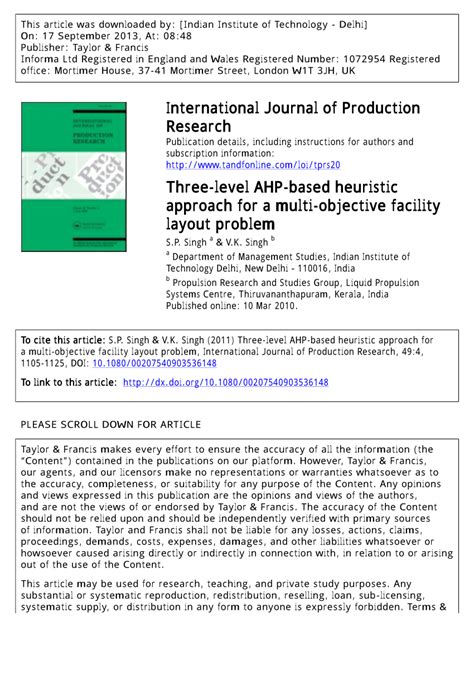 pdf three level ahp based heuristic approach for a multi objective