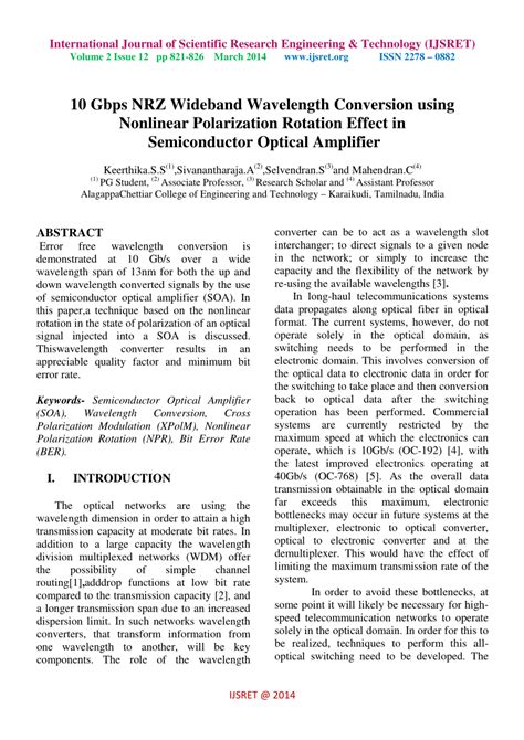 Pdf 10 Gbps Nrz Wideband Wavelength Conversion Using Nonlinear Polarization Rotation Effect In