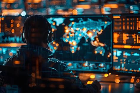 Premium Photo Monitoring Cybersecurity Threats In A Dark Hightech Security Operations Center