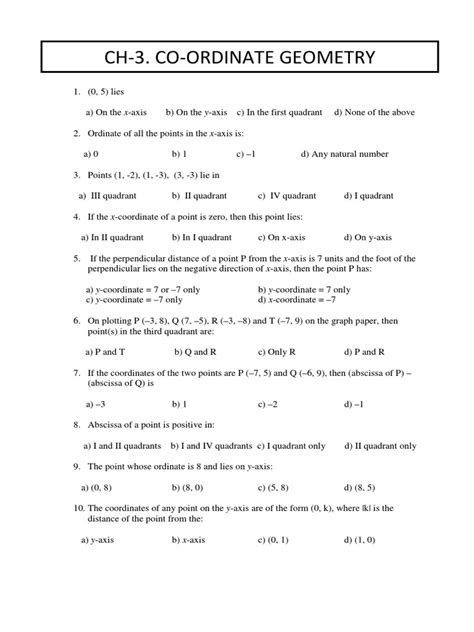 Worksheet Chapter 3 Pdf Cartesian Coordinate System Mathematical