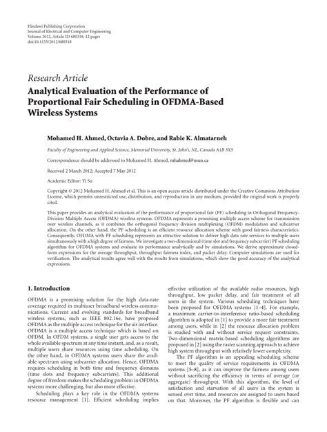 Pdf Analytical Evaluation Of The Performance Of Proportional Fair Scheduling In Ofdma Based