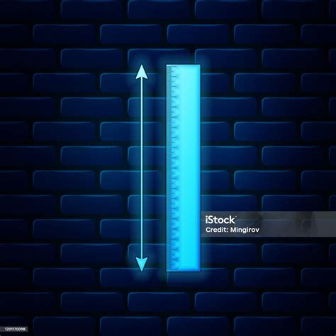 빛나는 네온 벽돌 벽 배경에 격리 된 측정 높이 와 길이 아이콘 눈금자 직선 배율 기호입니다 벡터 일러스트레이션 0명에 대한 스톡 벡터 아트 및 기타 이미지 Istock