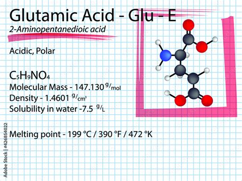Glutamic Acid Glu E Non Essential Amino Acid Molecular Formula