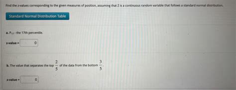 Solved Find The Z Values Corresponding To The Given Measures Of