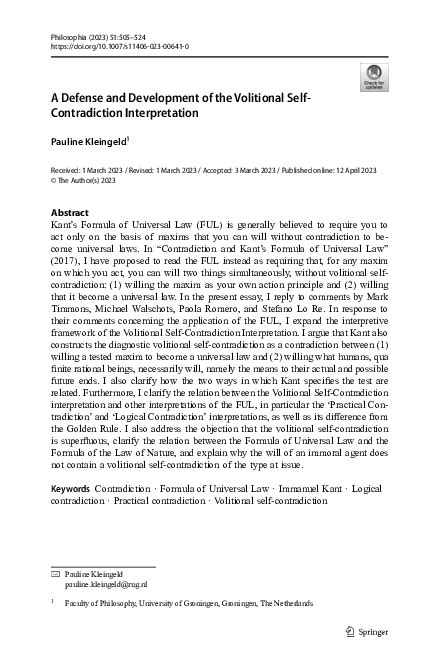 Pdf A Defense And Development Of The Volitional Self Contradiction Interpretation