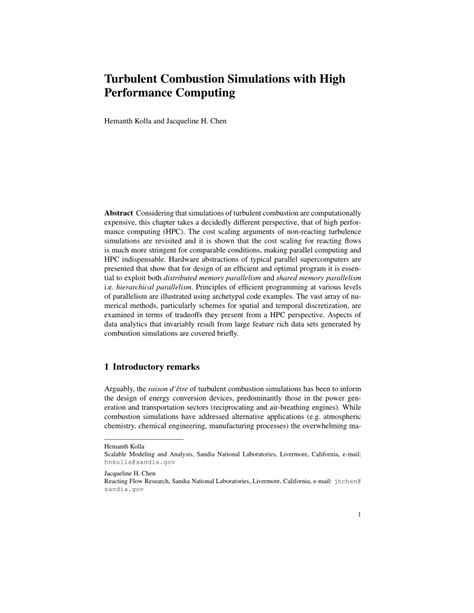 Pdf Turbulent Combustion Simulations With High Performance Computing