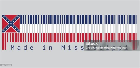 바코드 설정 미시시피 깃발의 색깔 파란 백색과 빨강의 3 개의 수평 한 줄무늬 구획 광장 두 줄에 걸쳐 파란 Saltire는