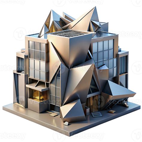 Wonderful Vintage Deconstructivist Office Building Fragmented Shapes Sharp Angles Metallic