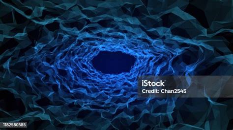 디지털 공간 은하 과학 기술 추상적 인 개념에 대한 문과 깜박이는 빛 그리드 와이어 프레임 벽 도트 라인과 원 소용돌이 파도 표면과 미래를위한 공간 터널 포털의 게이트웨이