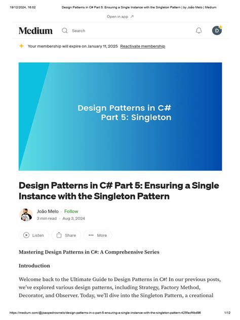 Design Patterns In C Part 5 Ensuring A Single Instance With The Singleton Pattern By João