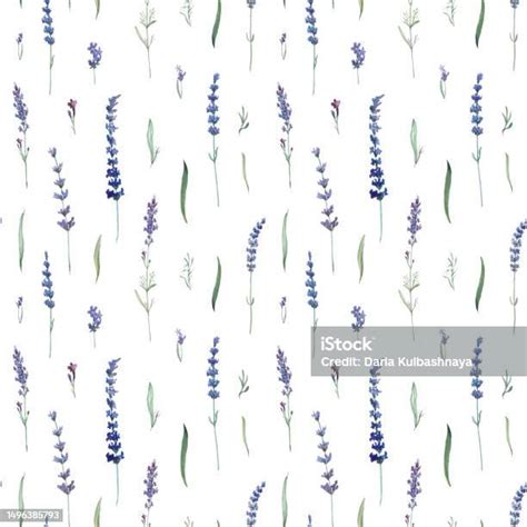 손으로 그린 라벤더가 있는 수채화 이음매 없는 패턴 직물 벽지 포장지에 대한 보라색 패턴입니다 야생화가 있는 귀여운 꽃무늬 배경 드로잉에 대한 스톡 벡터 아트 및 기타