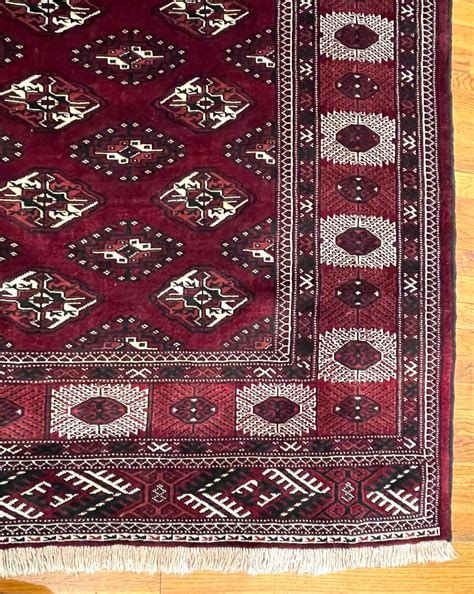 Persian Hand Knotted All Over Elephant Print Medallion Turkmen Rug 1970