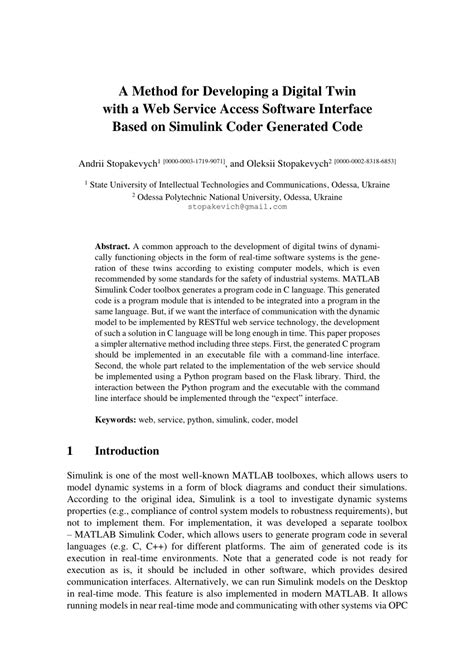 Pdf A Method For Developing A Digital Twin With A Web Service Access Software Interface Based