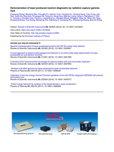 Pdf Demonstration Of Laser Produced Neutron Diagnostic By Radiative