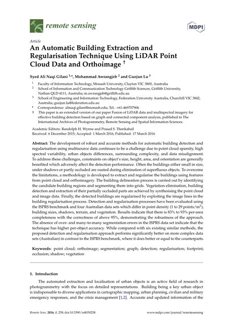 Pdf An Automatic Building Extraction And Regularisation Technique Using Lidar Point Cloud Data