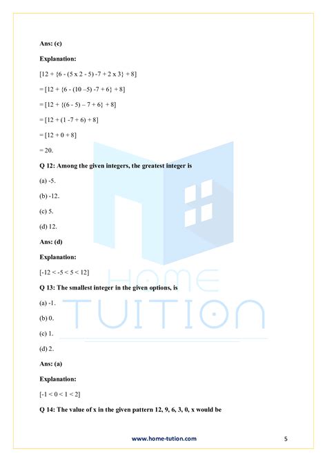 Questions And Answer For Chapter 1 Integers Class 7 Maths