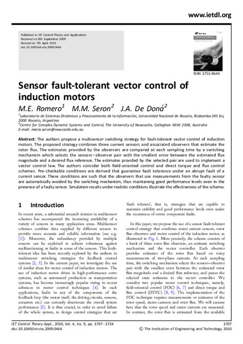 Pdf Sensor Fault Tolerant Vector Control Of Induction Motors