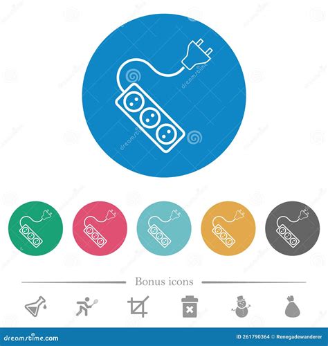 Portable Electrical Outlet With Three Sockets And Extension Cord And Plug Solid Flat Round Icons