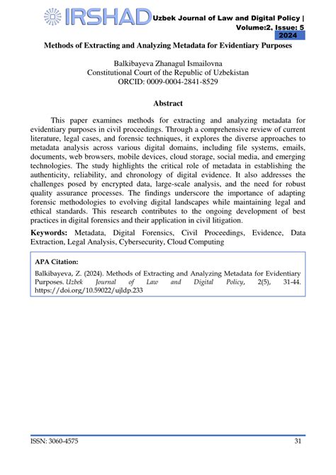 Pdf Methods Of Extracting And Analyzing Metadata For Evidentiary Purposes