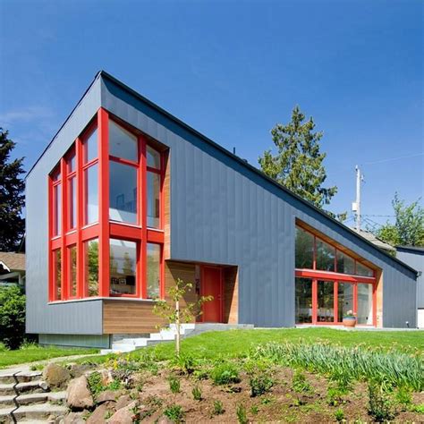 Red Window Frames Accent Angular Seattle House By Stettler Design Dezeen