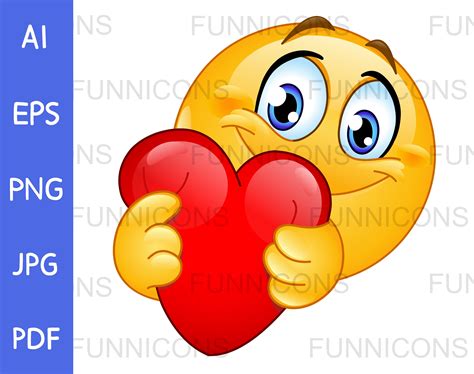 Happy Emoji Hugging A Red Heart Vector Clipart Stock Cartoon Image