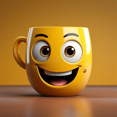 Smiling Java Cup Character Shines On Yellow A Cute Face With Copy Space Stock Illustration