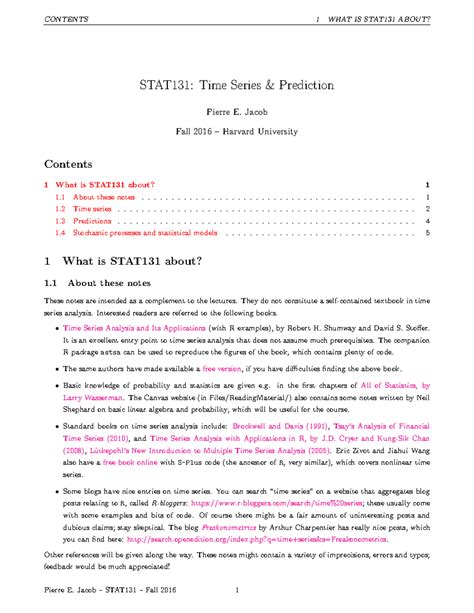 Time Series 1 Introduction Contents 1 What Is Stat131 About Stat131 Time Series And Prediction