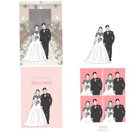 일러스트 라인드로잉 디자인 4가지 버전당일완성인생네컷웨딩감성 일러스트 포트폴리오 크몽