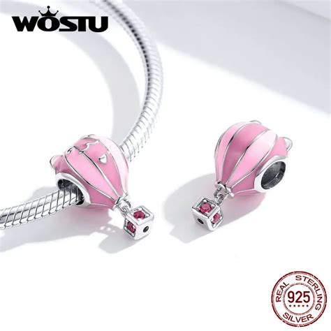 Wostu очаровательные 925 пробы серебристо розовые шармы в виде животных браслет с подвеской для