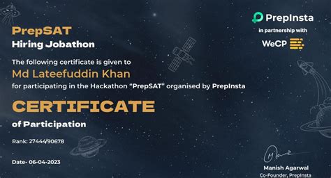 Md Lateefuddin Khan On Linkedin Prepsat Certificate Including Rank Prepinsta And Manish