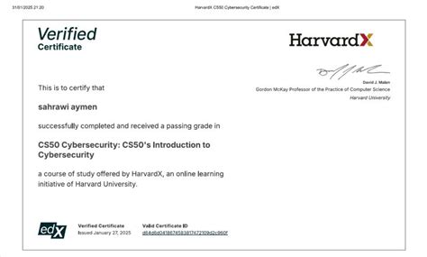 Excited To Share That Ive Just Earned My Cs50 Introduction To Cybersecurity Certification From