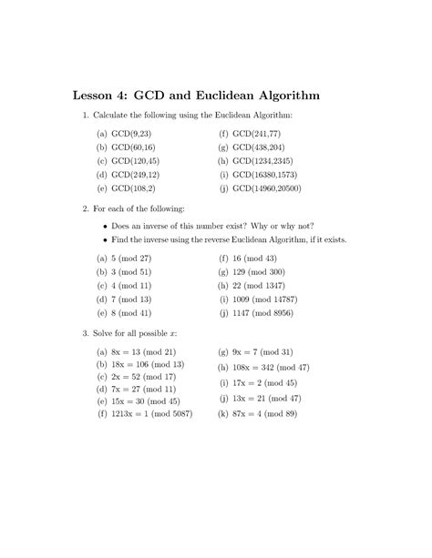 04 Euclidean Assignment Fall Term 2018 Lesson 4 Gcd And Euclidean