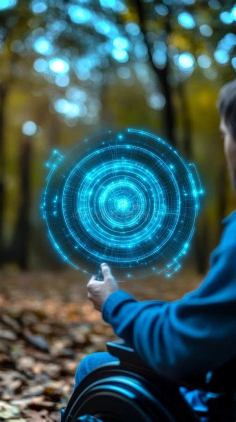 Patient Navigates A Futuristic Wheelchair Through A Serene Forest