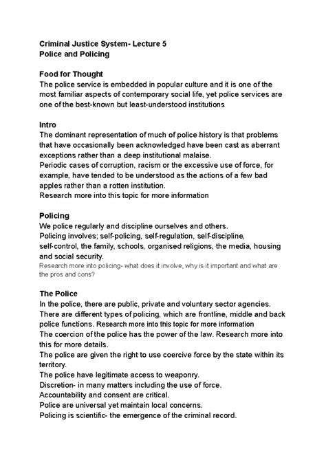Cjs Lecture 5 Criminal Justice System Lecture 5 Police And Policing Food For Thought The