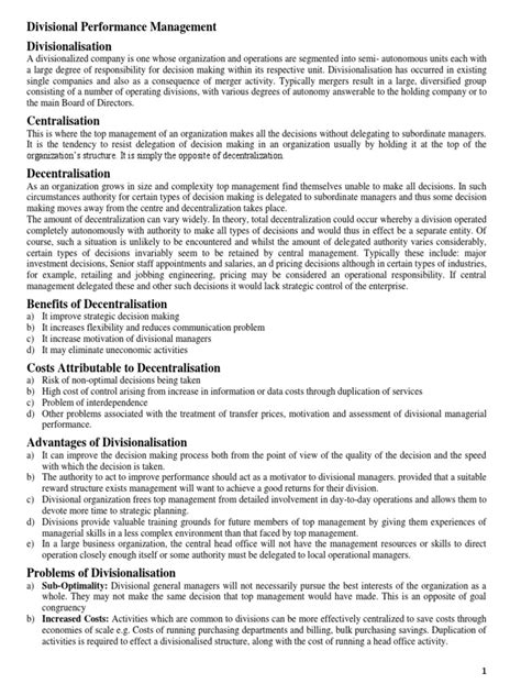 Divisional Performance Management Pdf Profit Economics Pricing