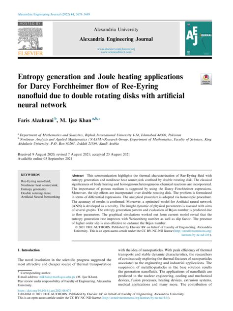 Entropy Generation And Joule Heating Applications For Darcy 2022 Alexandria Pdf Artificial